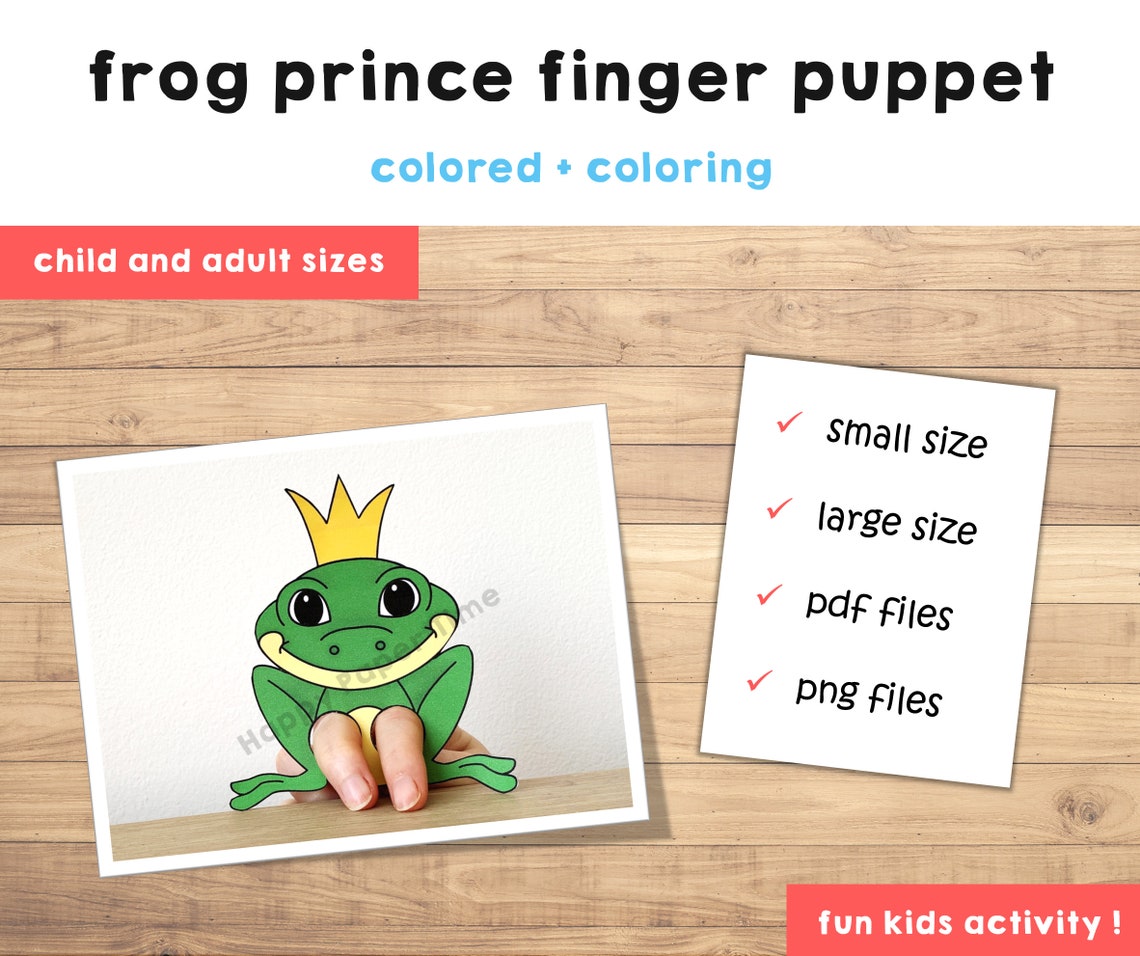 Frog prince paper craft printable pond animal Finger Puppet | Etsy