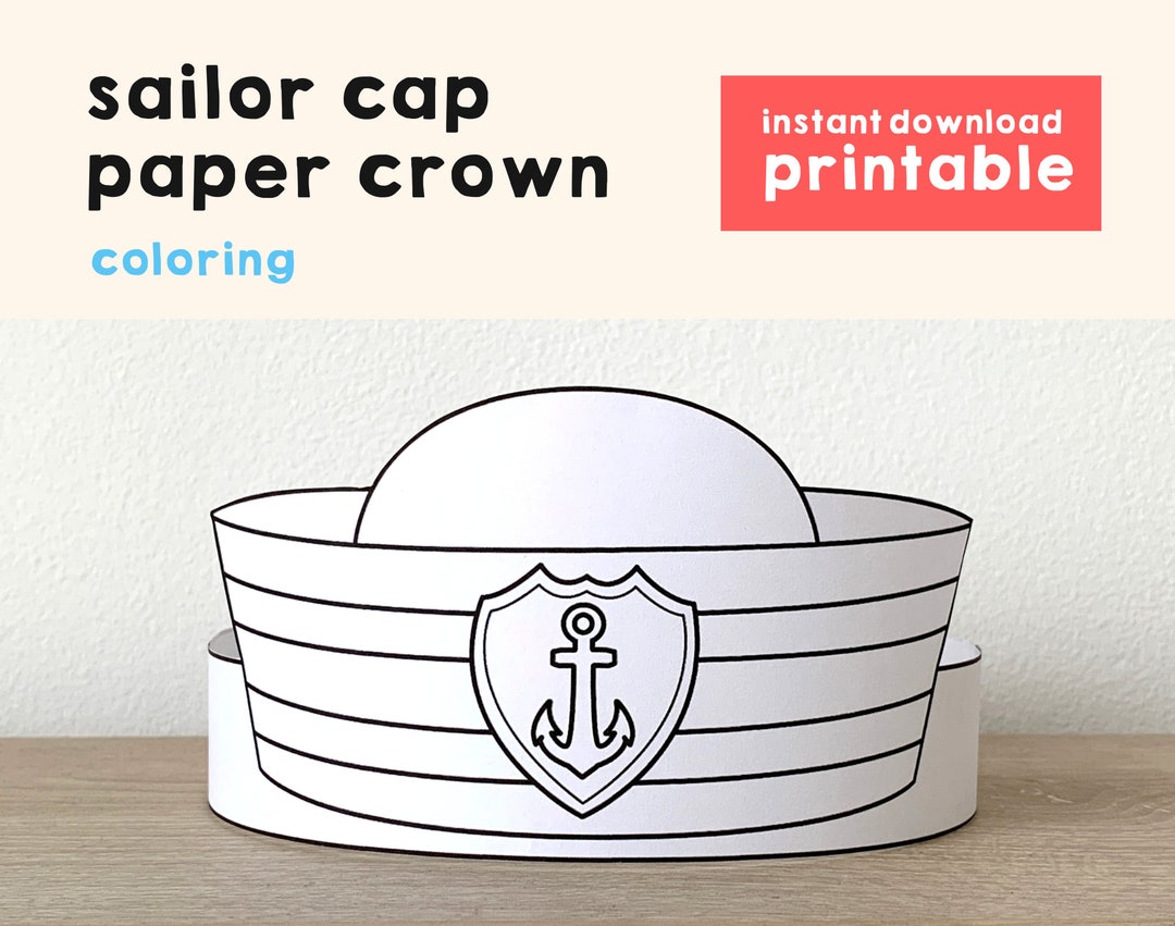 Sailor Hat Cap Paper Crown Party Coloring Printable Kids Craft - Etsy