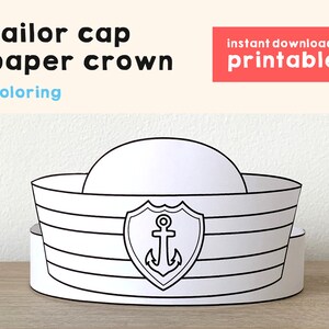 Sailor Hat Cap Paper Crown Party Coloring Printable Kids Craft | Etsy