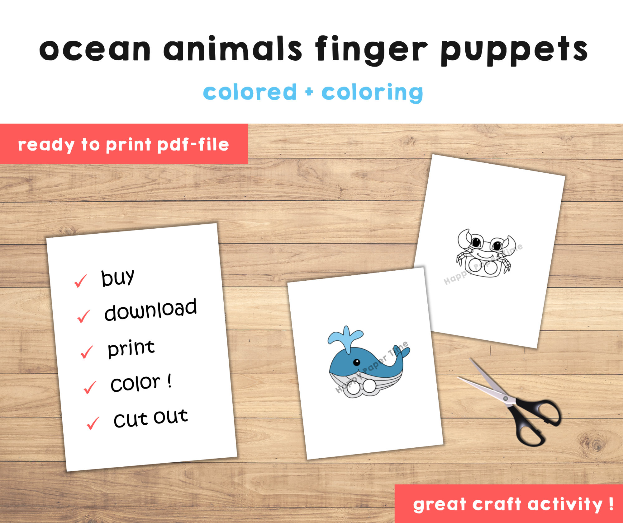 Ocean Animals Paper Craft Printable Finger Puppet Template - Etsy