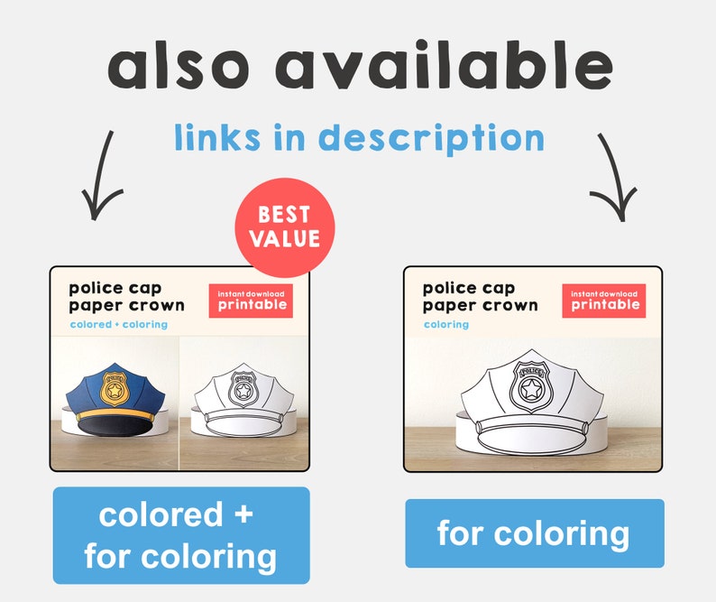 Police Cap Hat Paper Crown Party Pretend Play Printable Kids - Etsy