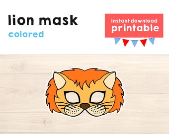 Lion Mask Printable Animal Masks Halloween Costume Safari Funny Party ...