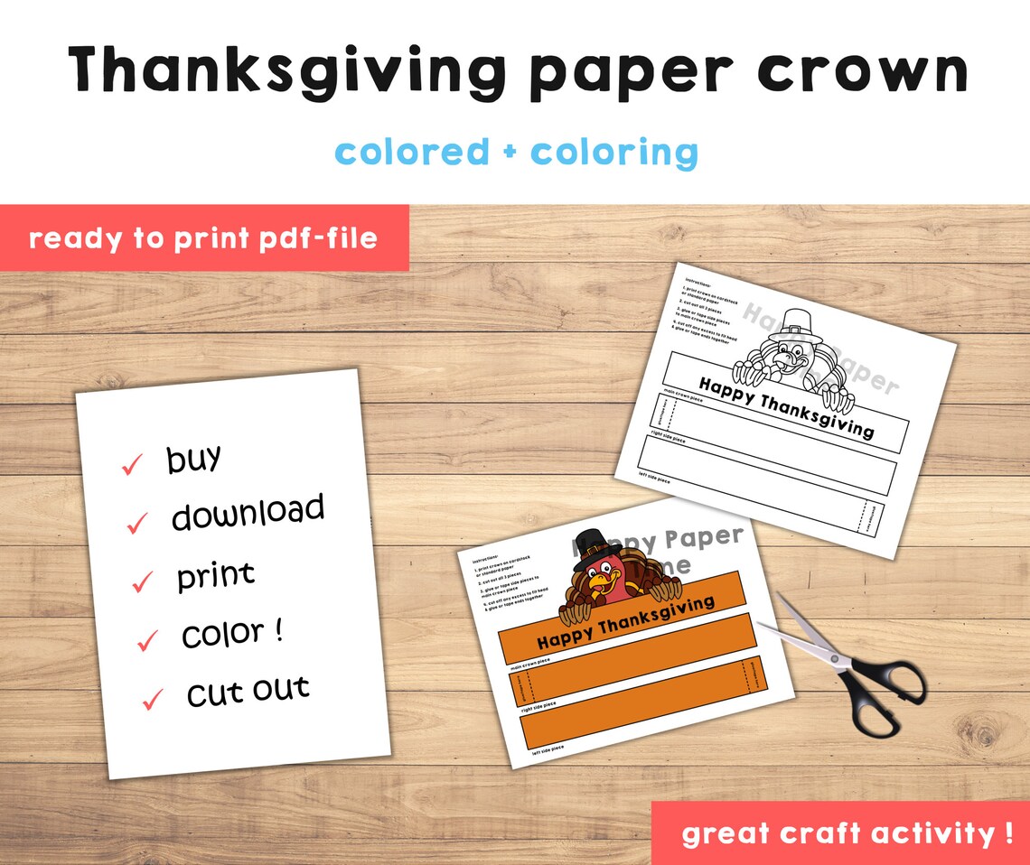 Thanksgiving Paper Crown Turkey Party Coloring Printable Kids - Etsy