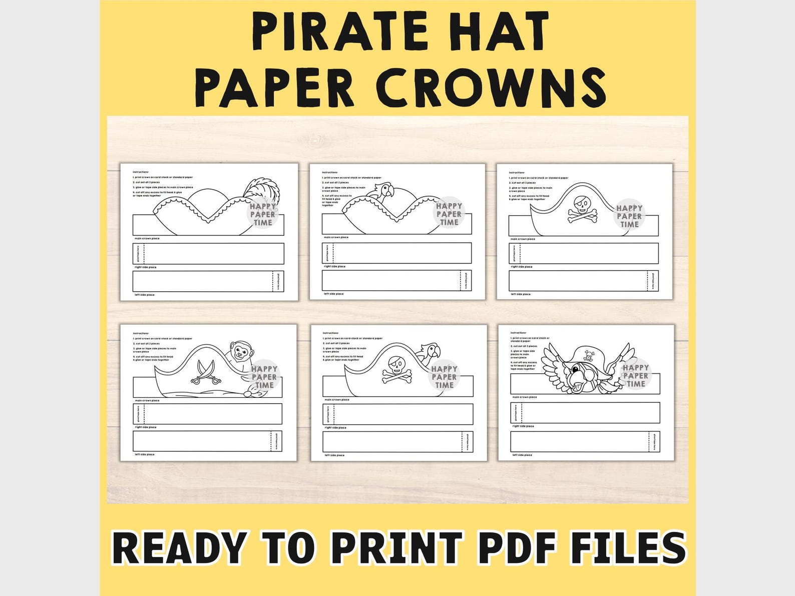 Pirate Paper Crowns Pirate Captain Parrot Printable Costume DIY Party ...