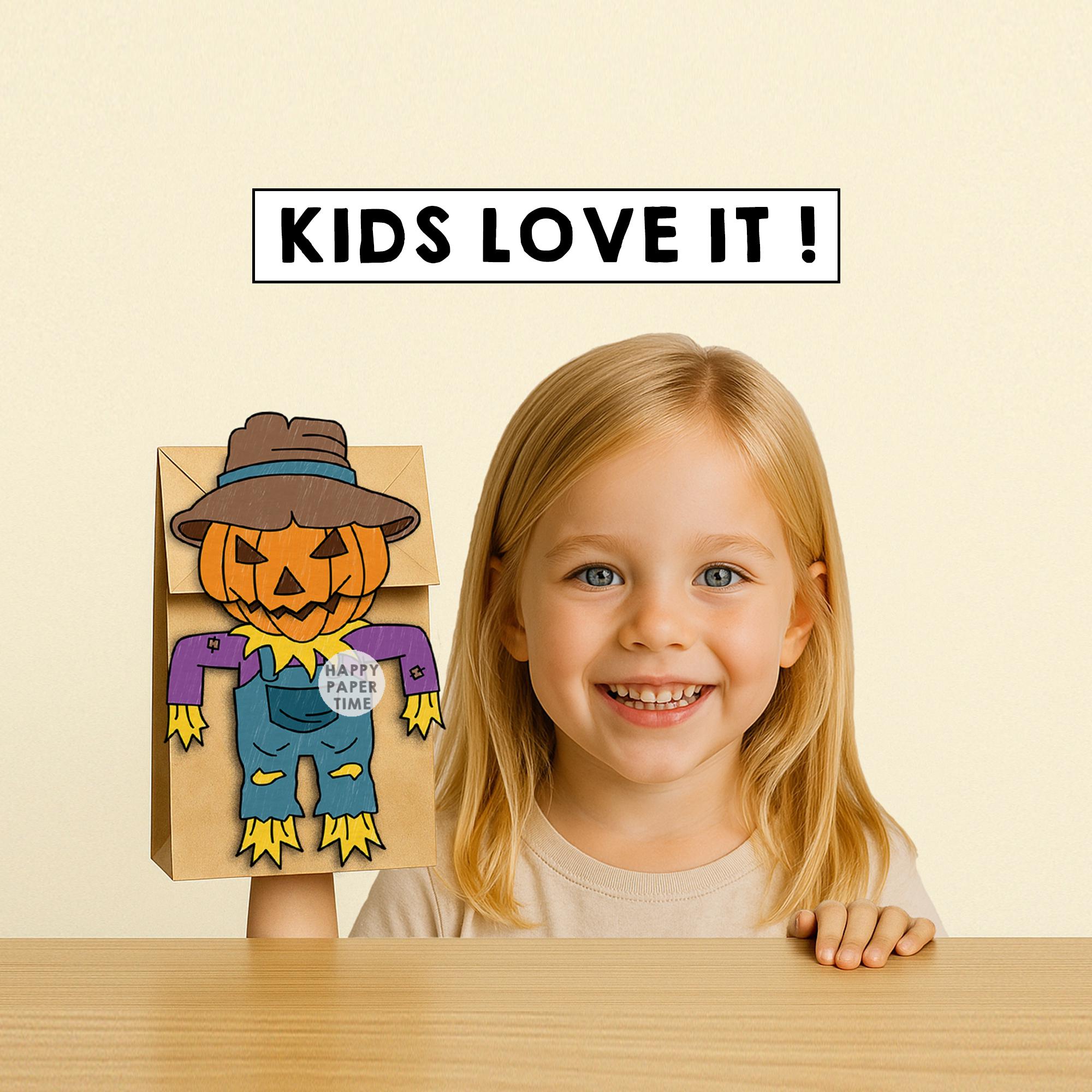 Scarecrow Paper Bag Puppet Printable Halloween Craft Activity Cut Paste ...