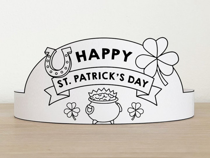 St Patrick's Day Paper Crown Headband Pot of Gold Party Coloring ...