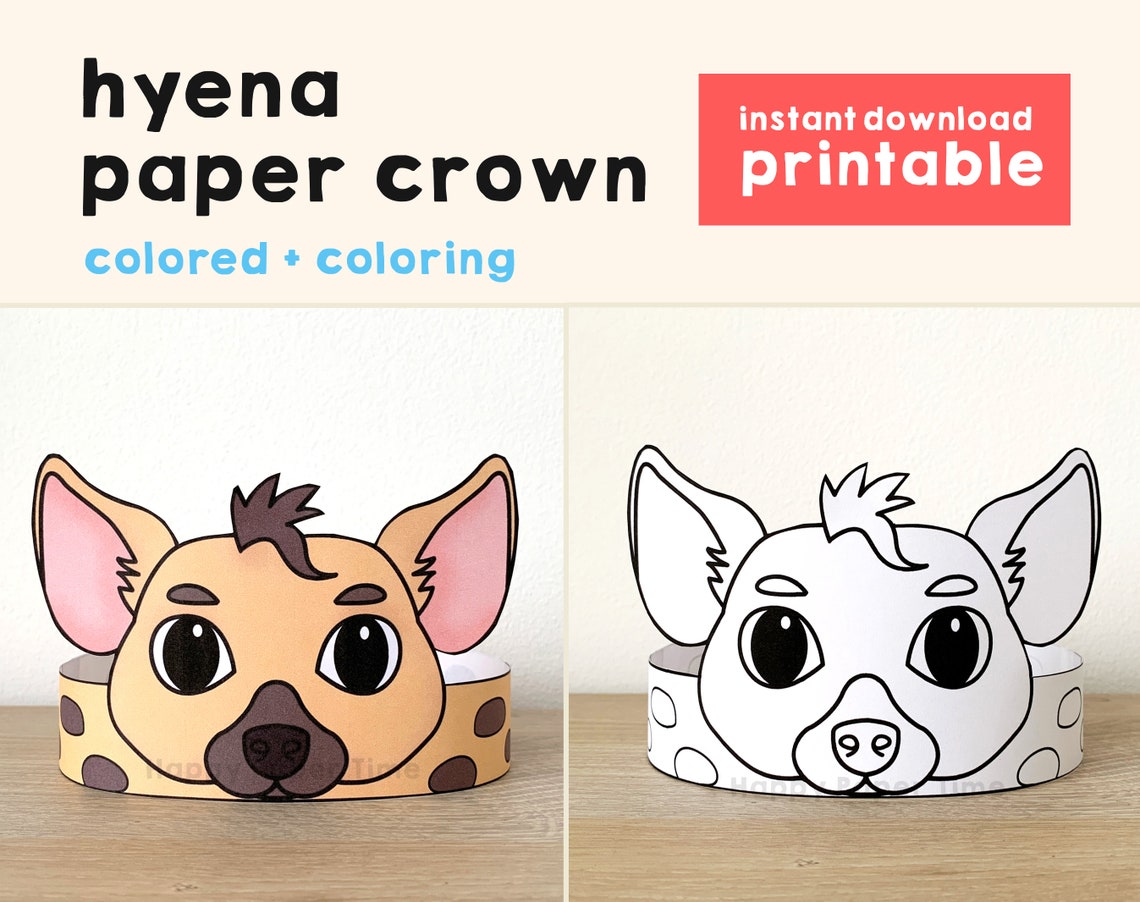 Hyena Paper Crown Party Coloring Printable Kids Craft African | Etsy