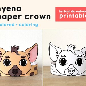 Hyena Paper Crown Party Coloring Printable Kids Craft African | Etsy