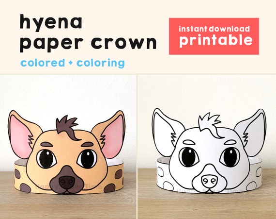 Hyena Paper Crown Party Coloring Printable Kids Craft African | Etsy
