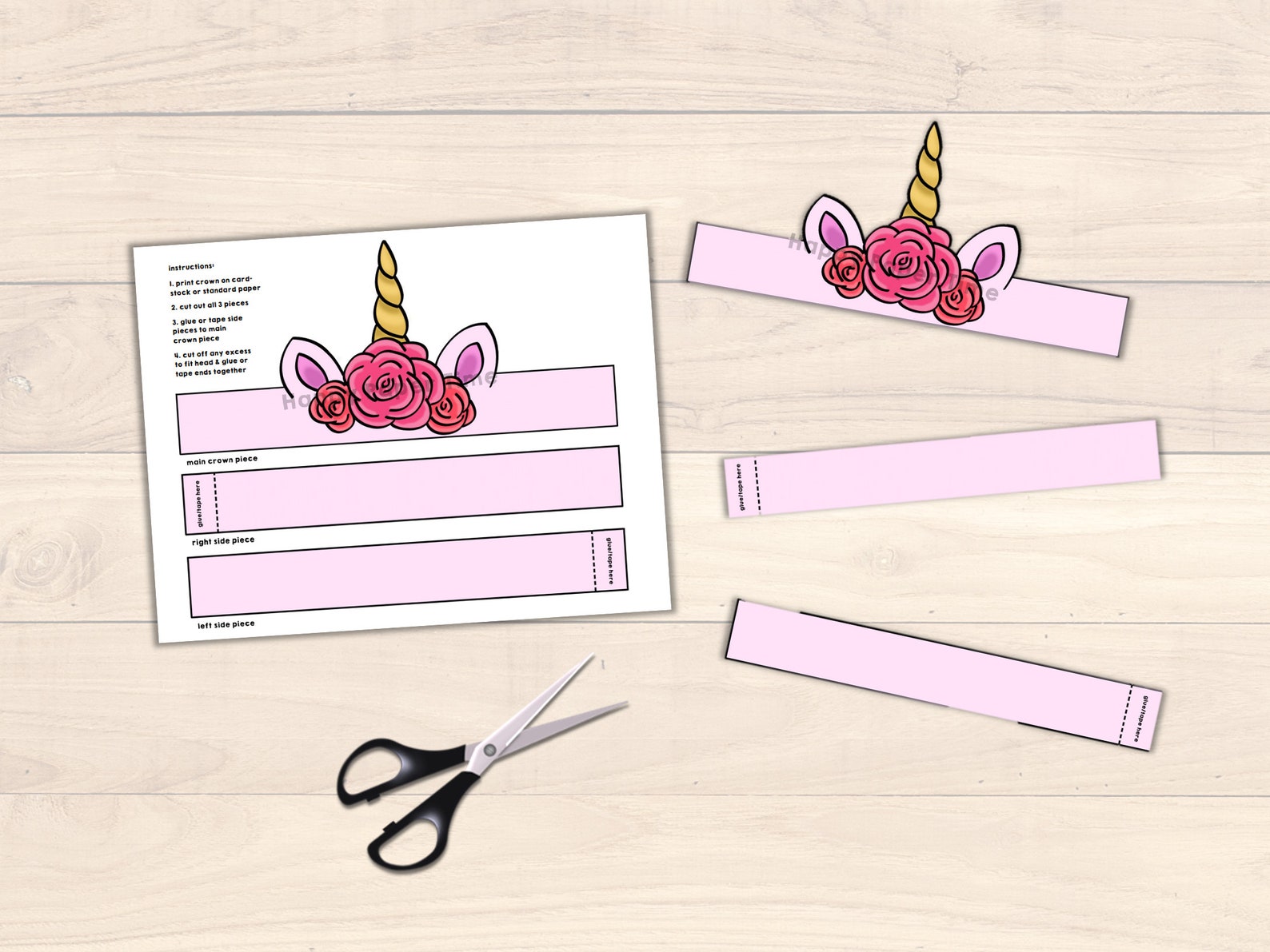 Unicorn Paper Crown Party Coloring Printable Kids Craft | Etsy