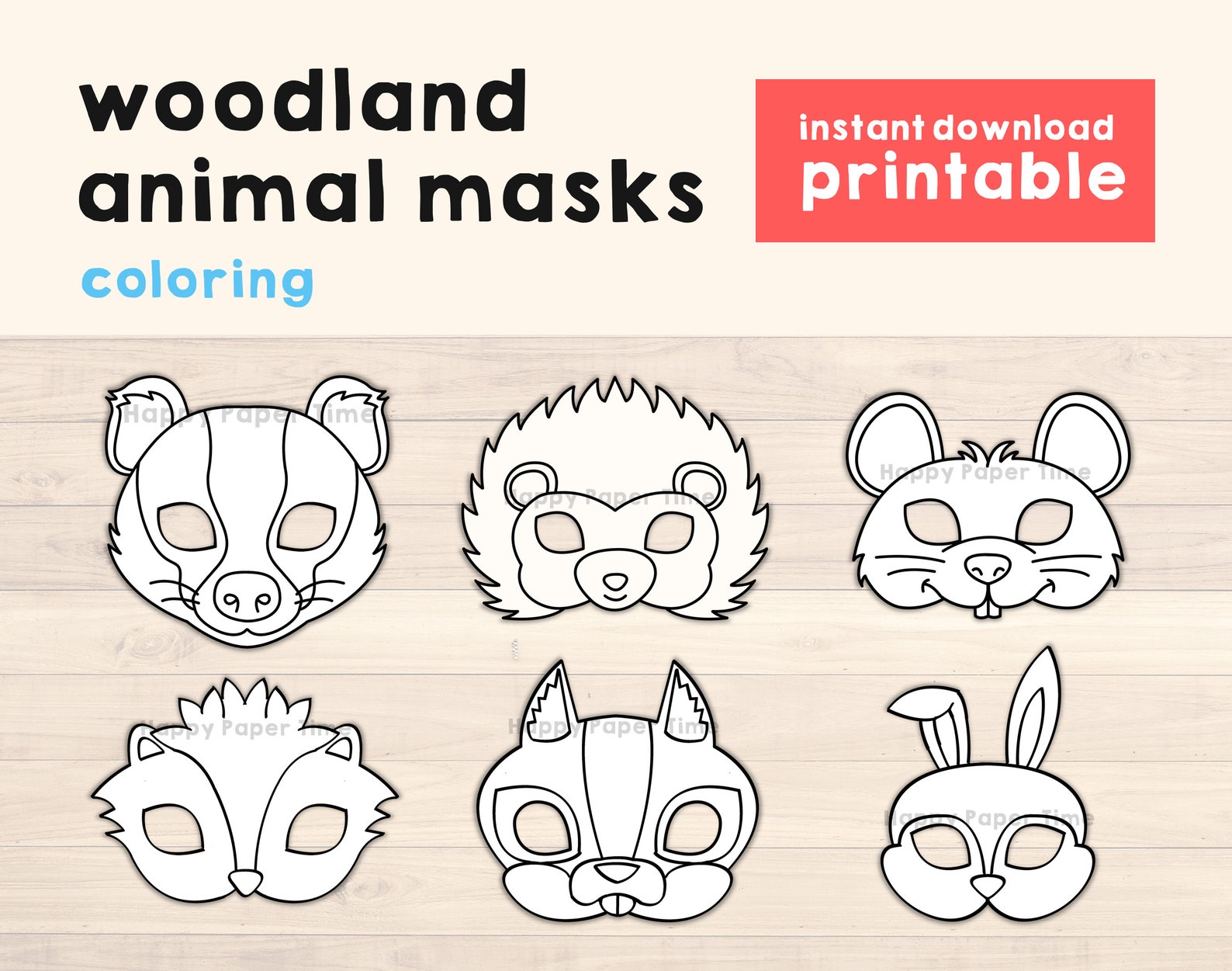 Woodland Animal Masks Template Pdf Crafting Kid Party Favor - Etsy