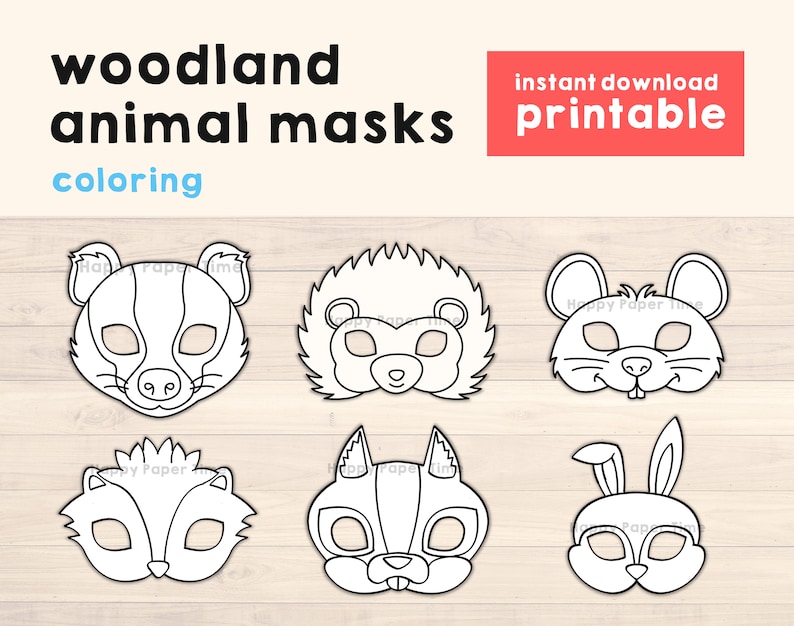 Woodland Animal Masks Template Pdf Crafting Kid Party Favor Printable ...