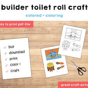 Builder Toilet Paper Roll Craft Construction Worker Party Coloring ...