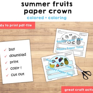 Fruits Summer Paper Crowns Spring Printable Kids Craft Coloring ...