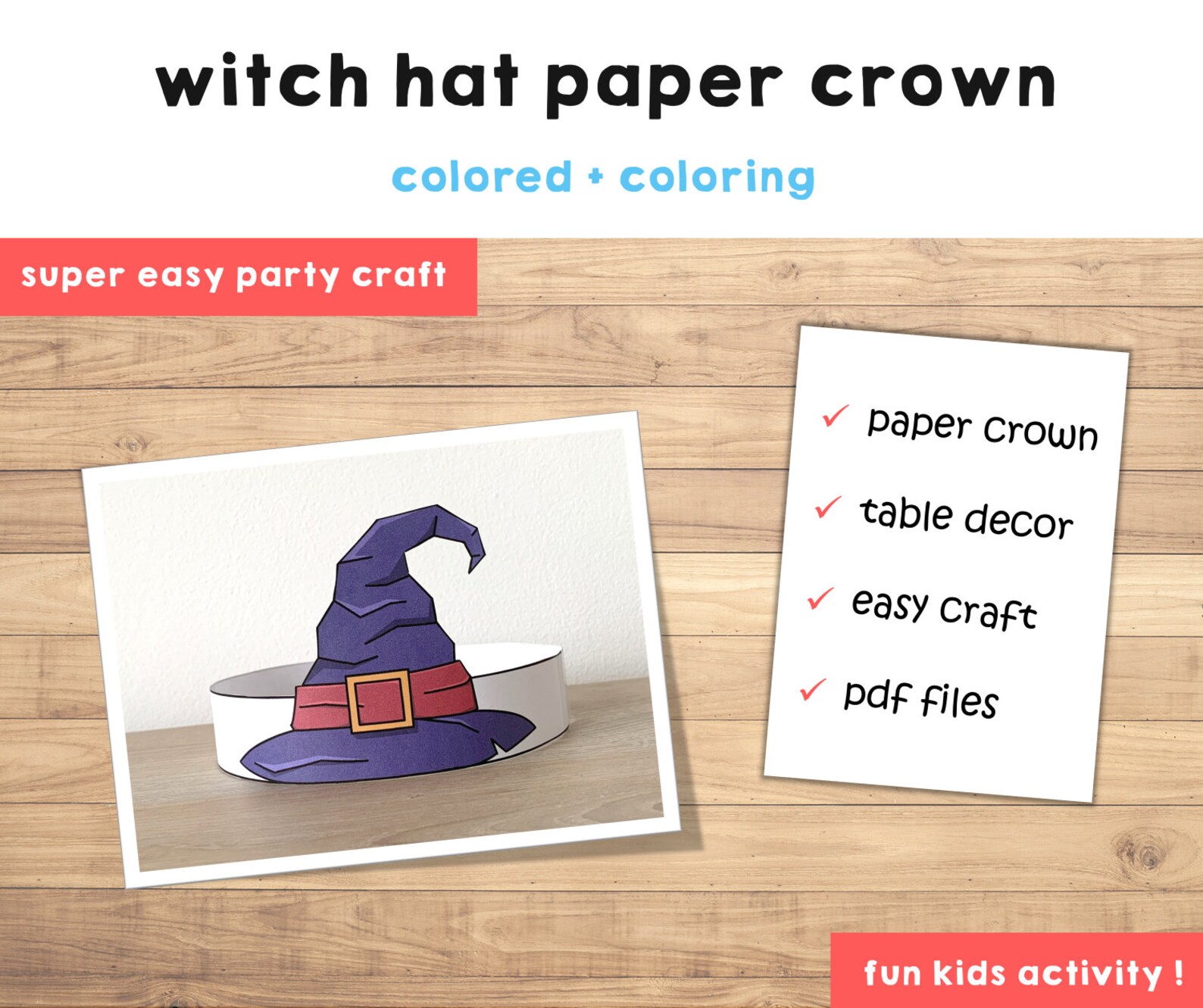 Witch Hat Paper Crown template Halloween Party Headband | Etsy