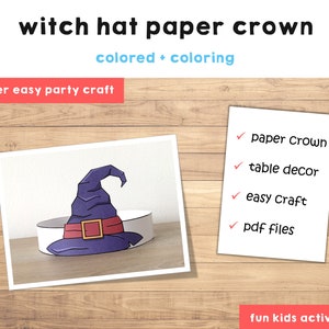 Witch Hat Paper Crown Template Halloween Party Headband Coloring ...
