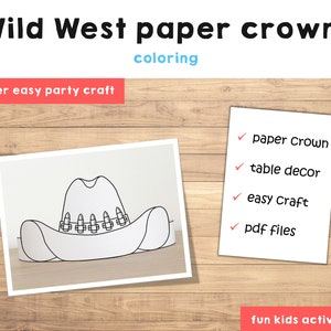 Wild West Paper Crown Coloring Headband Cowboy Sheriff Cowgirl Party ...