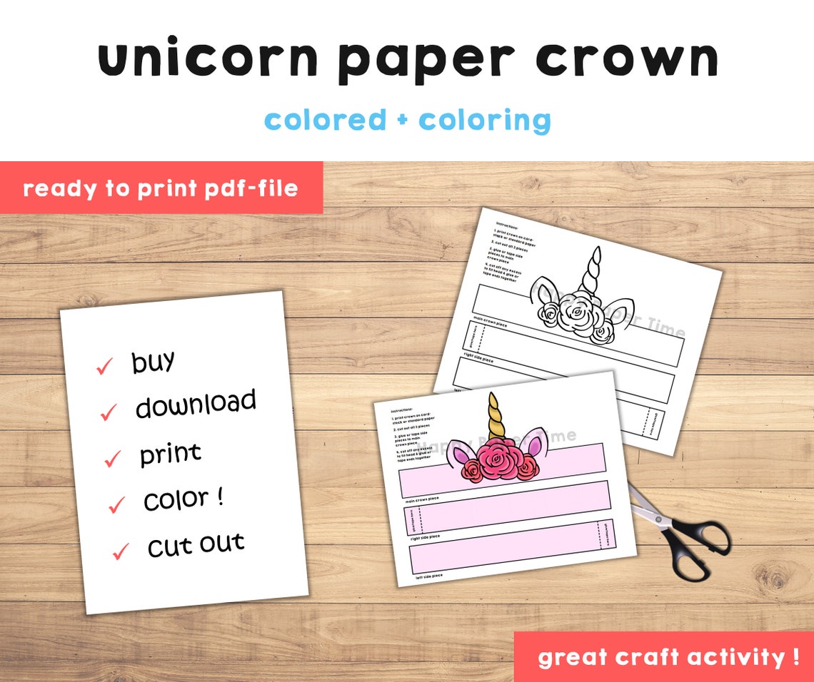 Unicorn Paper Crown Party Coloring Printable Kids Craft | Etsy