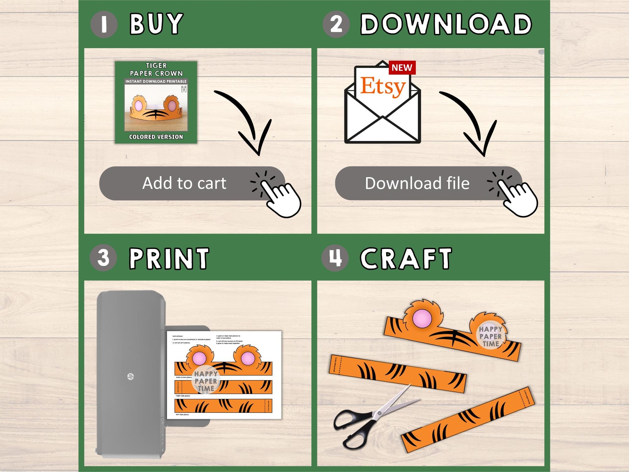 Tiger Ears Paper Crown Headband Party Coloring Printable Kids Craft ...