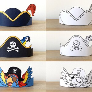 Pirate Paper Crowns Pirate Captain Parrot Shark Printable Costume DIY ...
