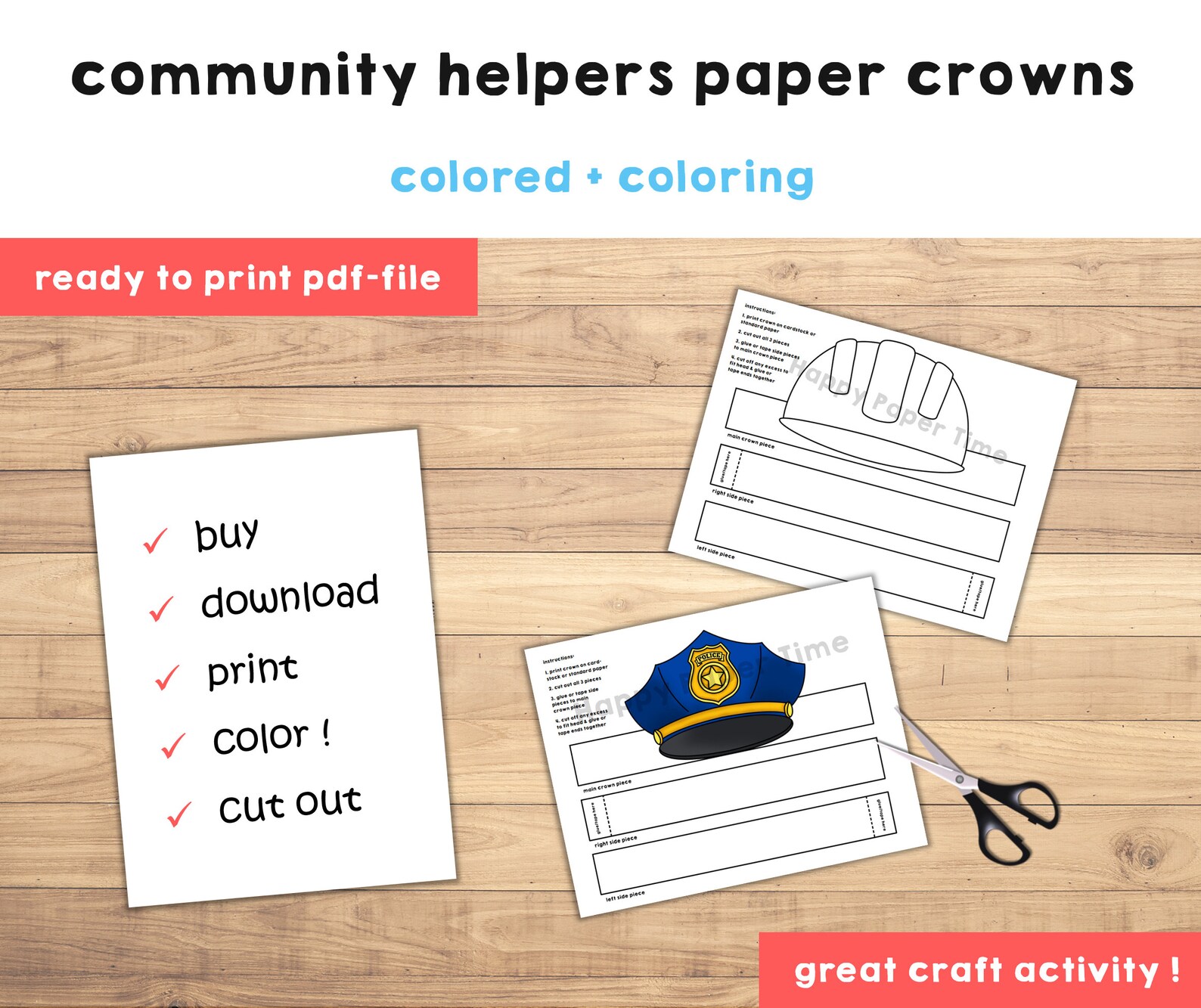 Community Helpers Paper Crowns Police Builder Farmer Nurse | Etsy