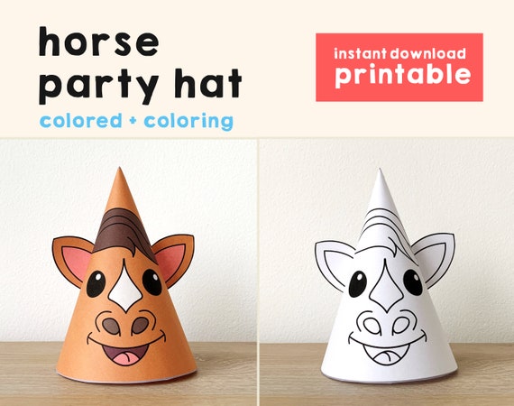 Horse party hat paper printable Template Print Farm animal | Etsy