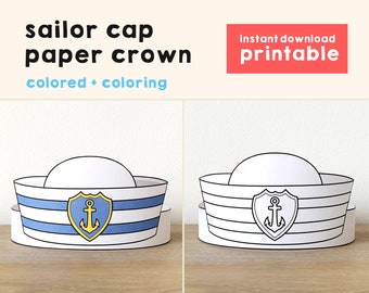 Sailor Hat Cap Paper Crown Party Coloring Printable Kids Craft - Etsy