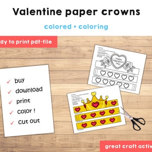 Valentine Paper Crowns Headbands Party Activity Printable Kids Easy ...