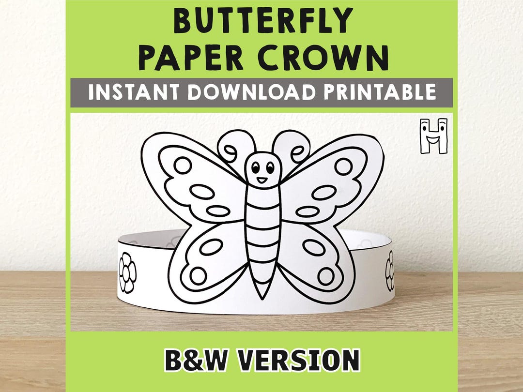 Butterfly Paper Crown Party Coloring Printable Kids Craft Cute Girl ...