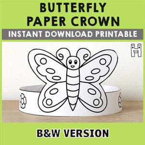 Butterfly Paper Crown Party Coloring Printable Kids Craft Cute Girl ...