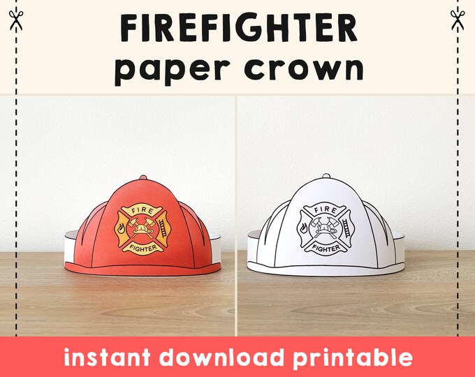 Fireman Hat Paper Crown, Printable Fireman Hat, Fireman Hat Party ...