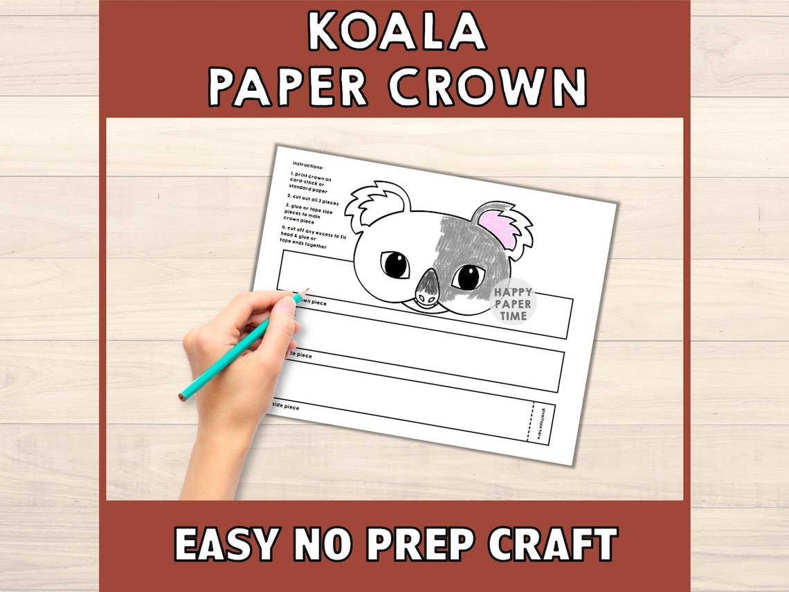 Koala Paper Crown Party Coloring Printable Kids Craft Australia Safari ...
