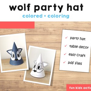 Wolf Paper Hat Printable Woodland Table Decoration Wolf Party Hat ...