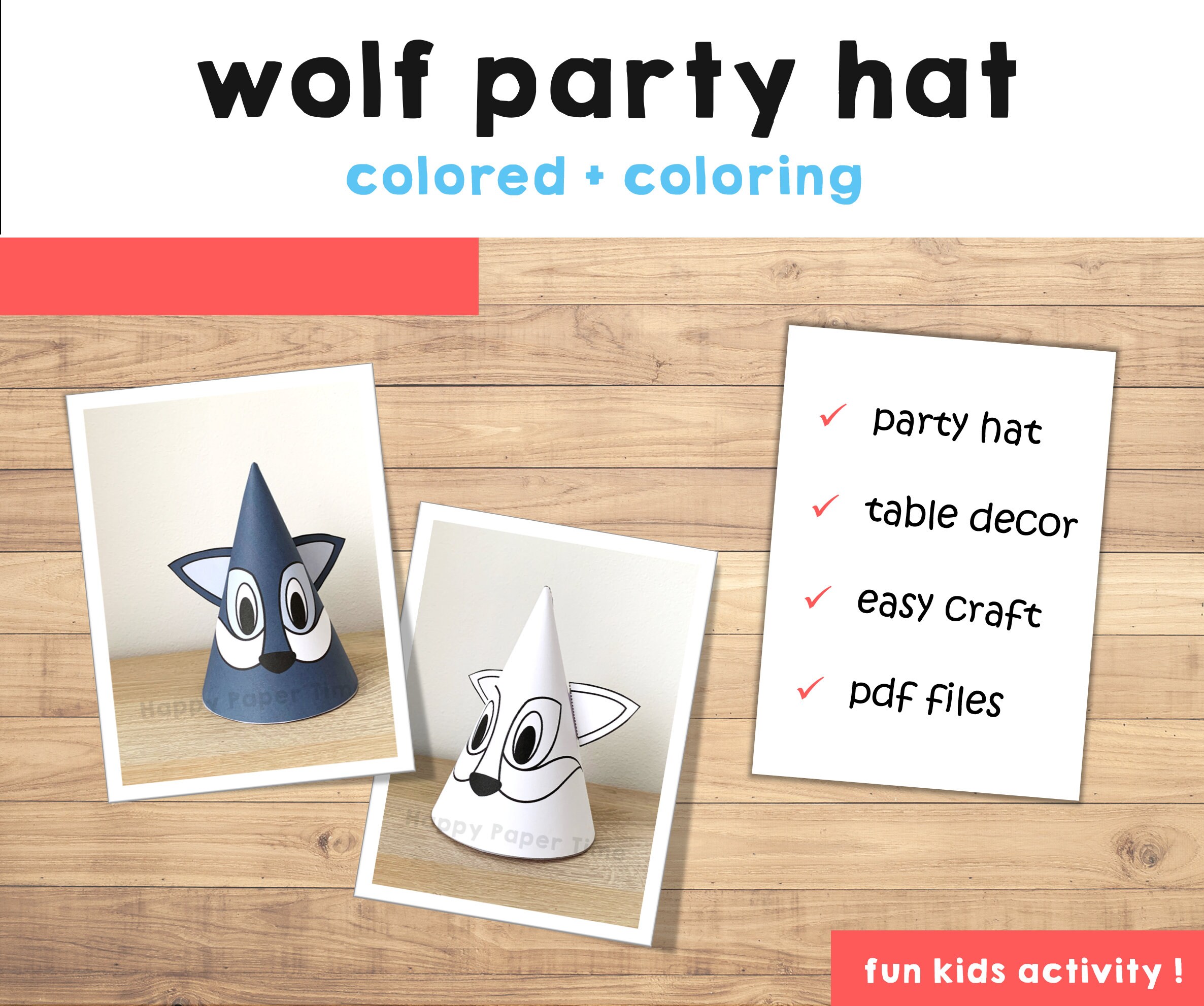 Wolf Paper Hat Printable Woodland Table Decoration Wolf Party - Etsy
