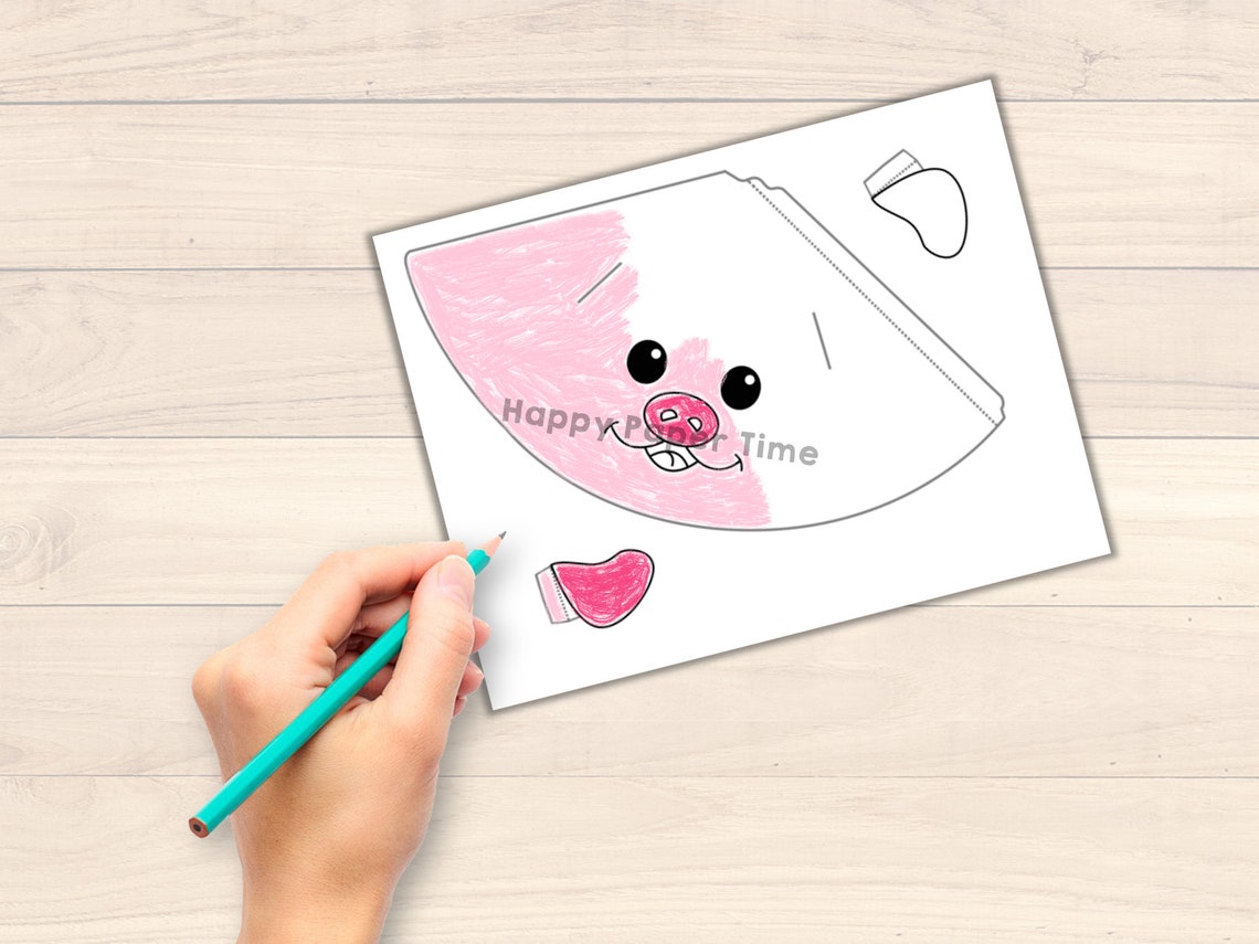 Pig party hat paper printable Template Print out Farm animal | Etsy