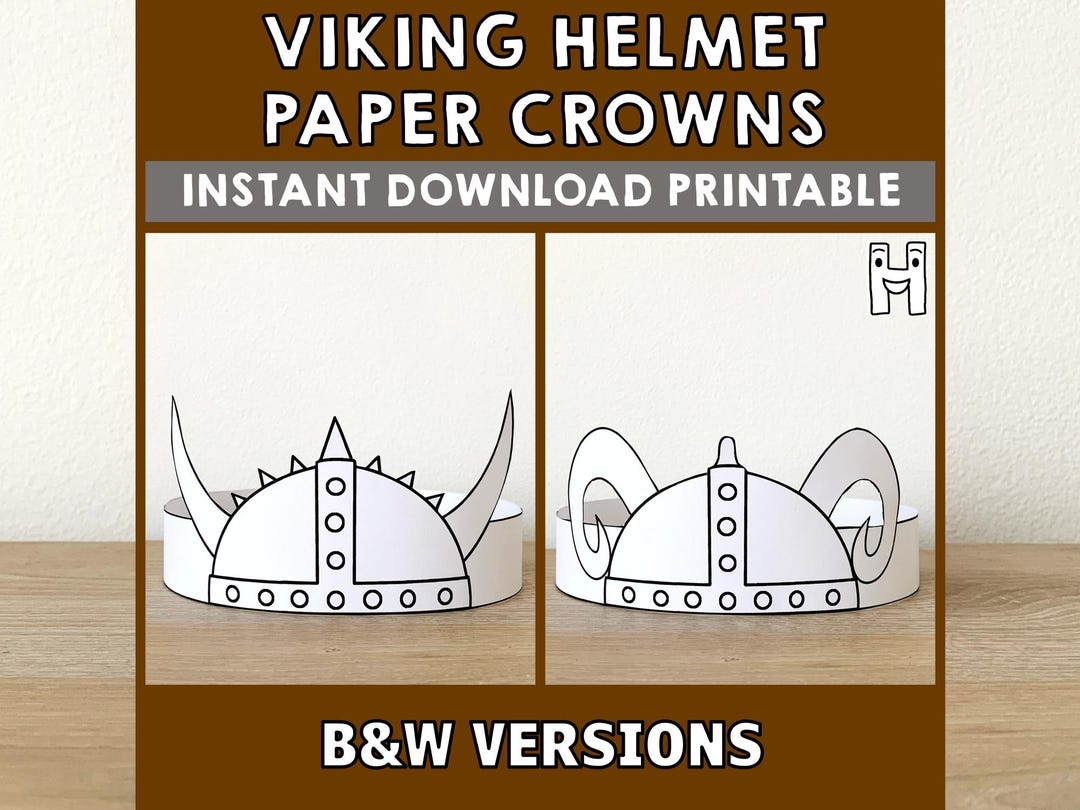 Viking Helmet Paper Crown Coloring Printable Kid Craft Birthday Party ...