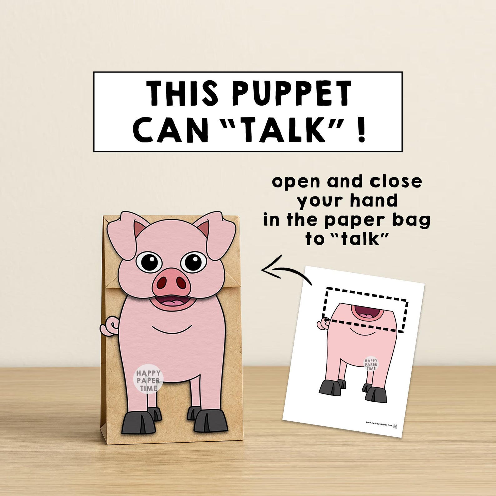Pig Paper Bag Puppet Printable Farm Animal Craft Activity Cut Paste ...