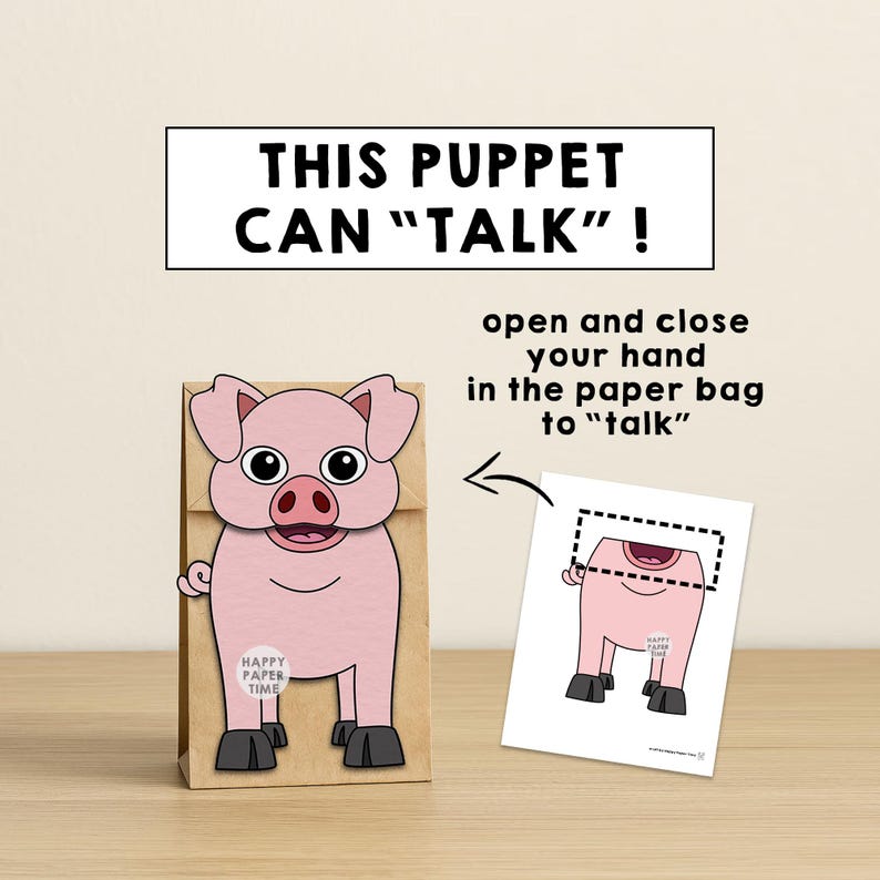 Pig Paper Bag Puppet Printable Farm Animal Craft Activity Cut Paste ...