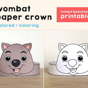 Wombat Paper Crown Australian Animal Template Coloring - Etsy