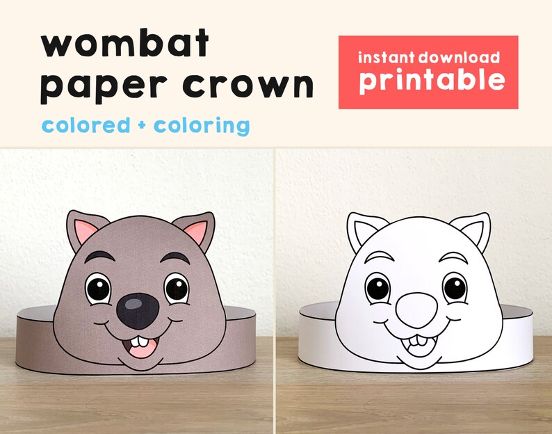 Wombat Paper Crown Australian Animal Template Coloring - Etsy