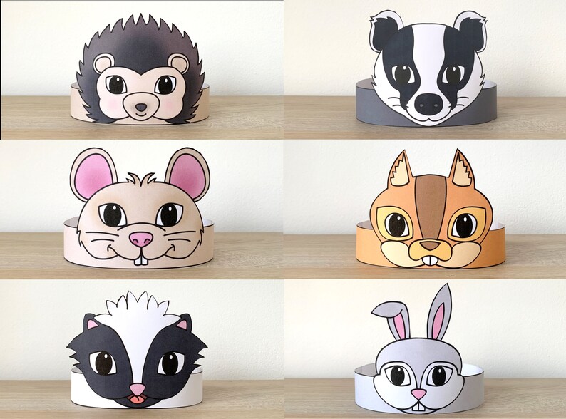 Woodland Animals Paper Crowns Hedgehog Mouse Squirrel Rabbit - Etsy