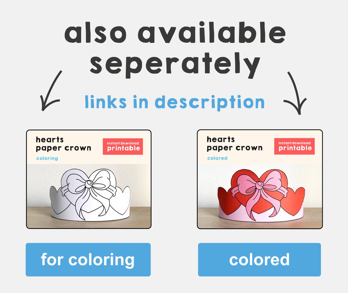 Hearts Valentine Paper Crown Party Activity Printable Kids - Etsy