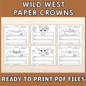 Wild West Paper Crown Coloring Headband Cowboy Sheriff Cowgirl Party ...