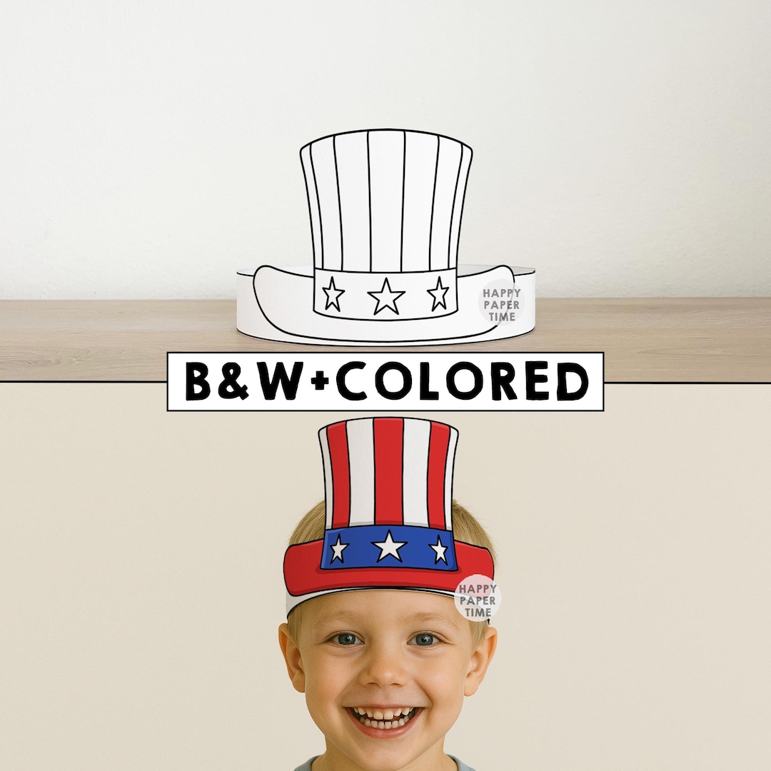 Uncle Sam Hat Paper Crown Party Coloring Printable Kids Craft America ...