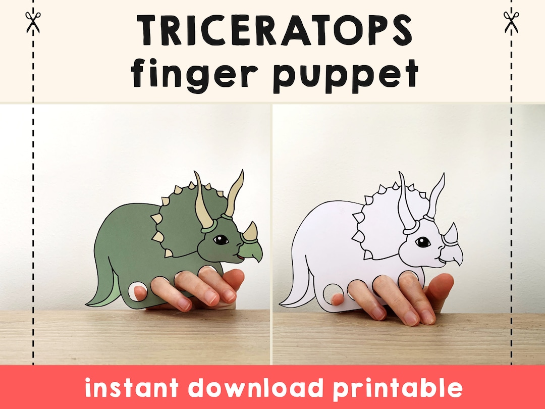 Dinosaur Triceratops Paper Craft Printable Finger Puppet Kids Craft ...