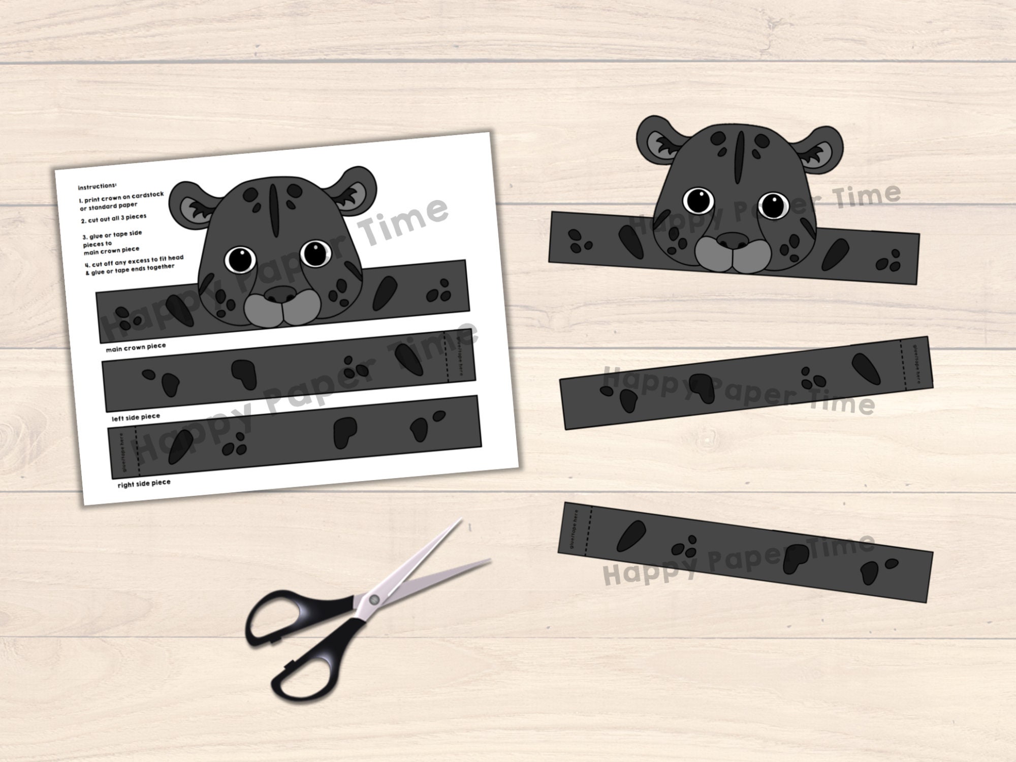 Black Jaguar Panther Paper Crown Jungle Cat Animal Template - Etsy