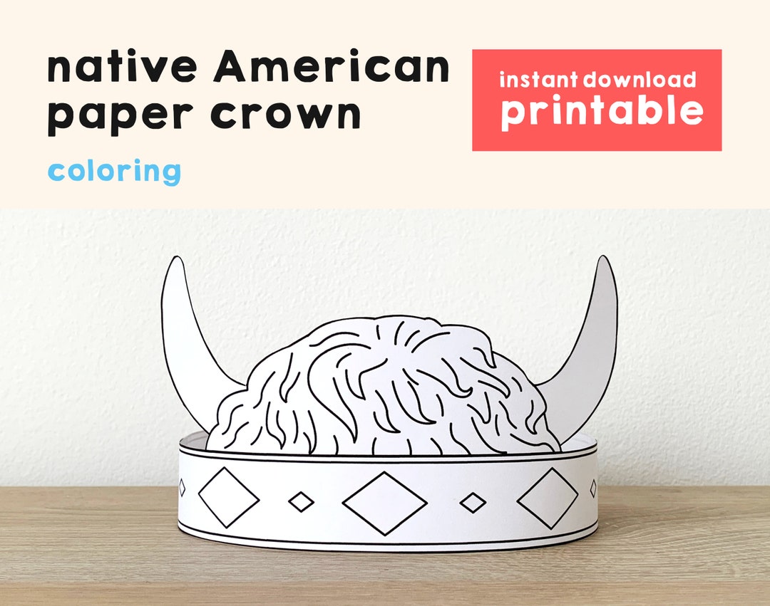 Native American Paper Craft Bison Headdress Crown Party Coloring ...