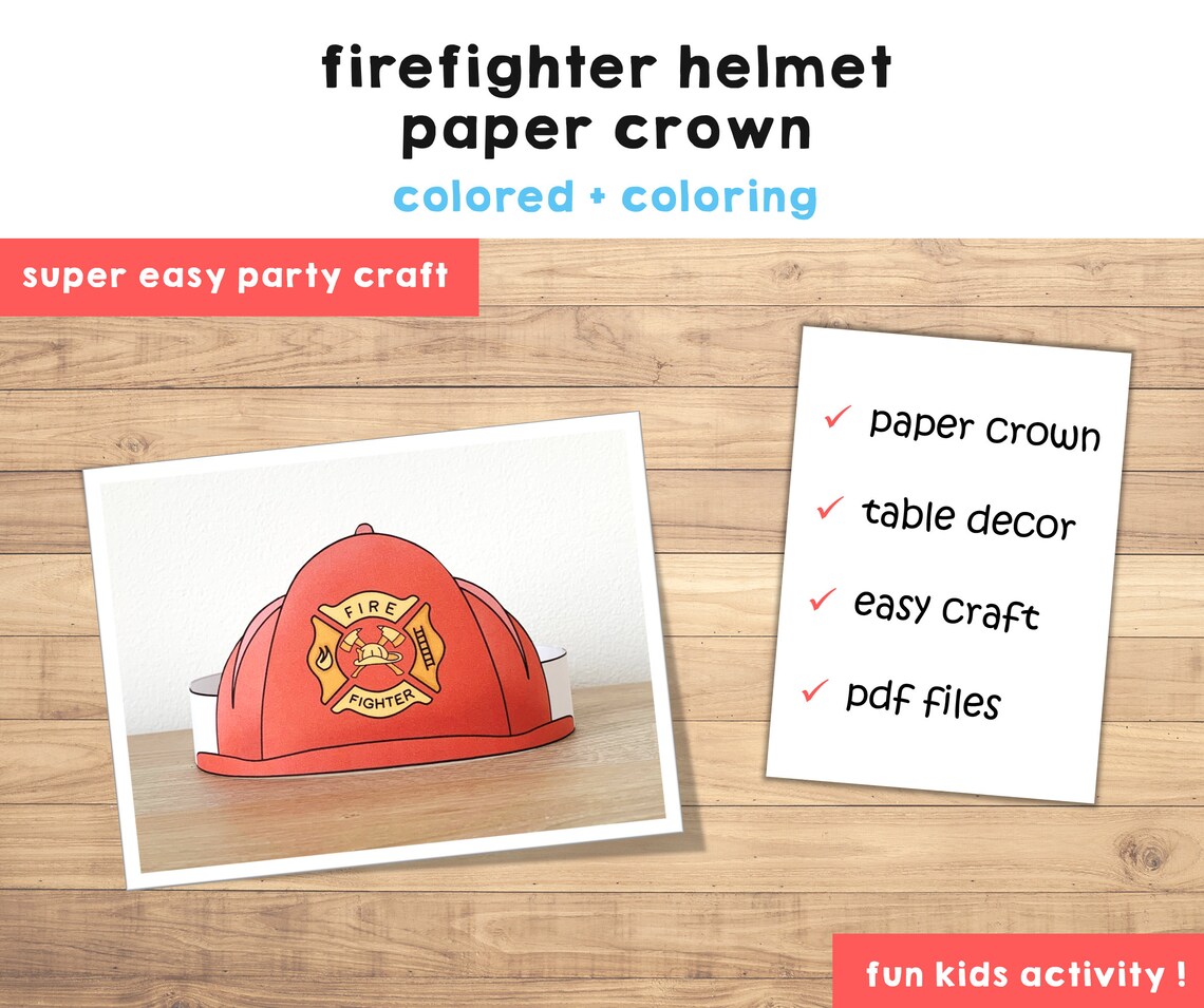 Firefighter Helmet Paper Crown Party Coloring Printable Kids - Etsy