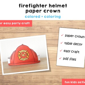 Firefighter Helmet Paper Crown Party Coloring Printable Kids Craft ...
