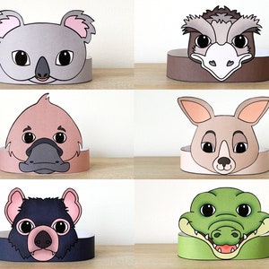 Australian Animal Paper Crowns Safari Koala Kangaroo Crocodile Emu ...